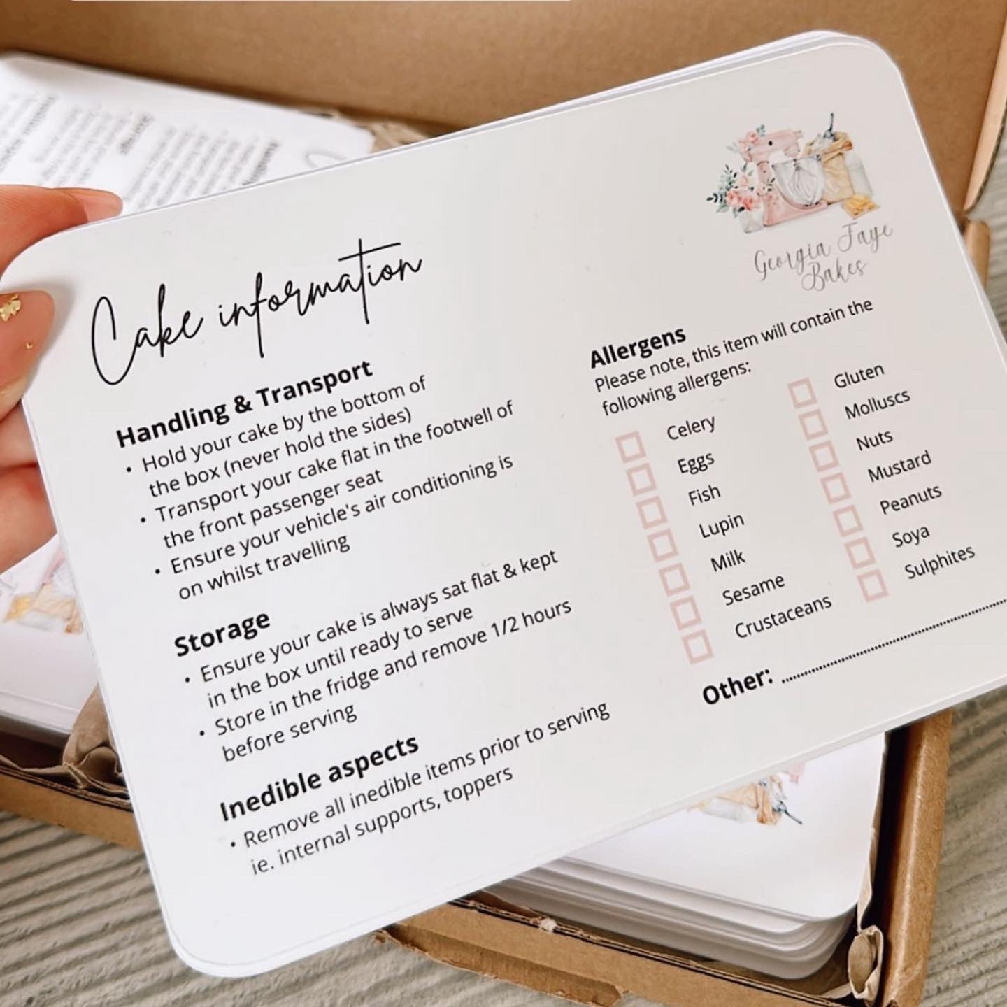 Cake information cards (x14) – Farrella Designs